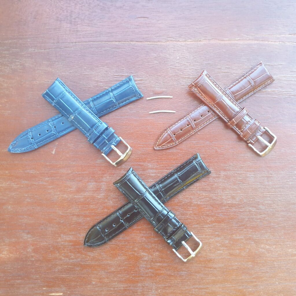 Curved Lug Alligator Patterned Leather Watch Strap / Clasp or buckle ...